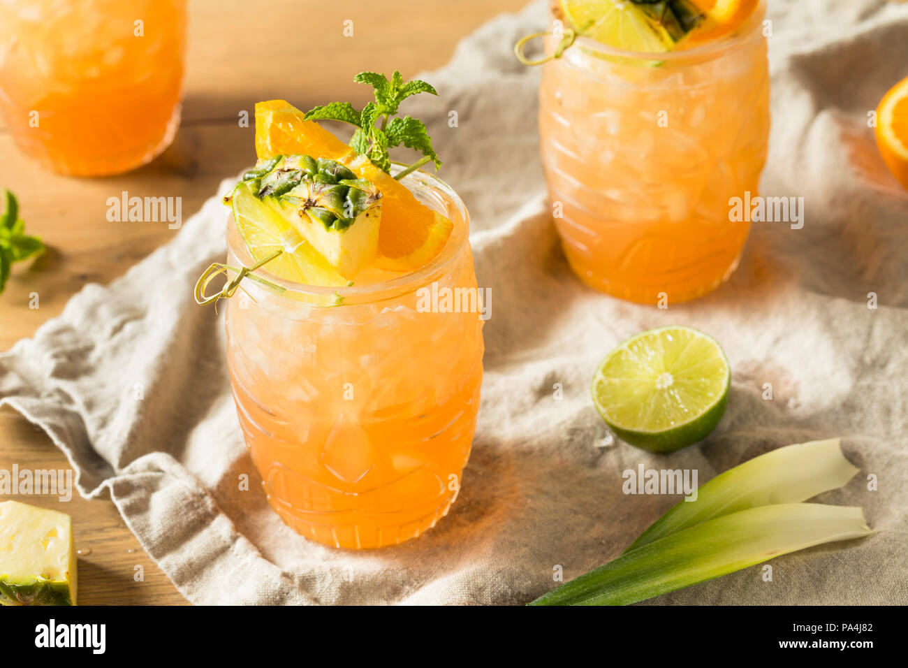 Refreshing Summer Tiki Cocktail Drink with Rum Lime and Pineapple Stock ...
