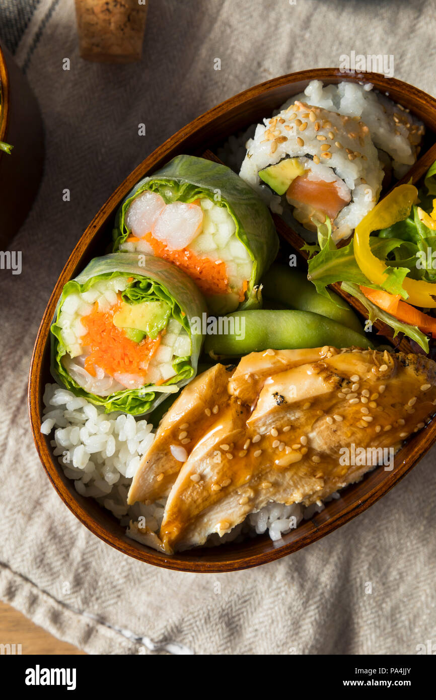 Homemade Sushi Bento Box with Rice and Chicken for Lunch Stock Photo ...