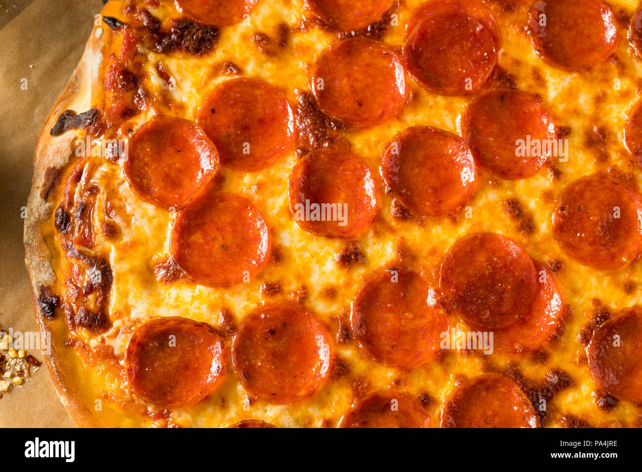 Homemade Greasy Pepperoni New York Pizza Ready to Eat Stock Photo - Alamy