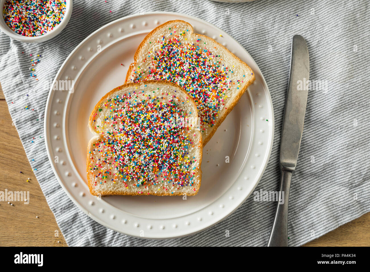 Homemade Australian Fairy Bread with Sprinkles and Butter Stock Photo ...