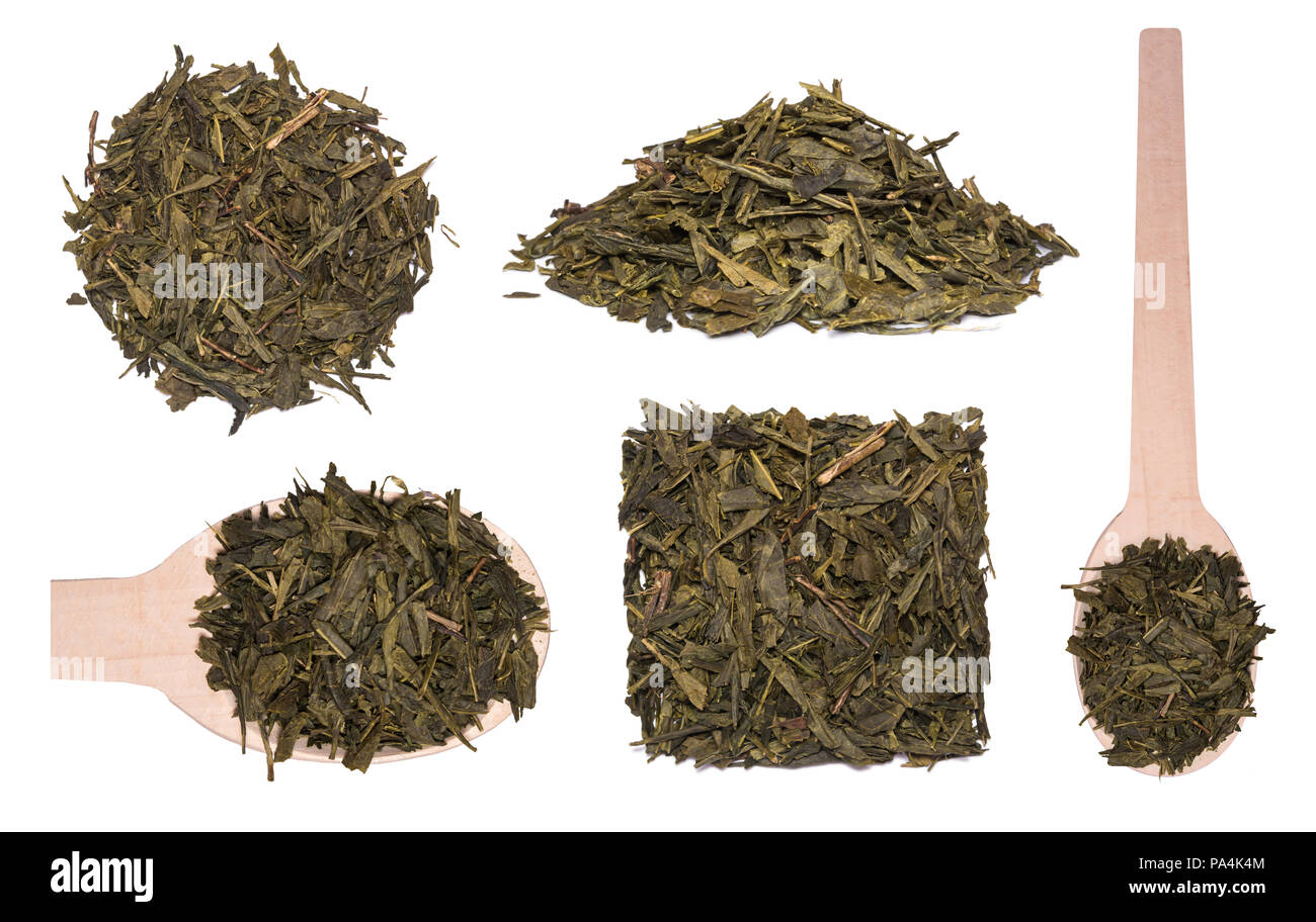 Big set of Sencha tea isolated on white background Stock Photo - Alamy