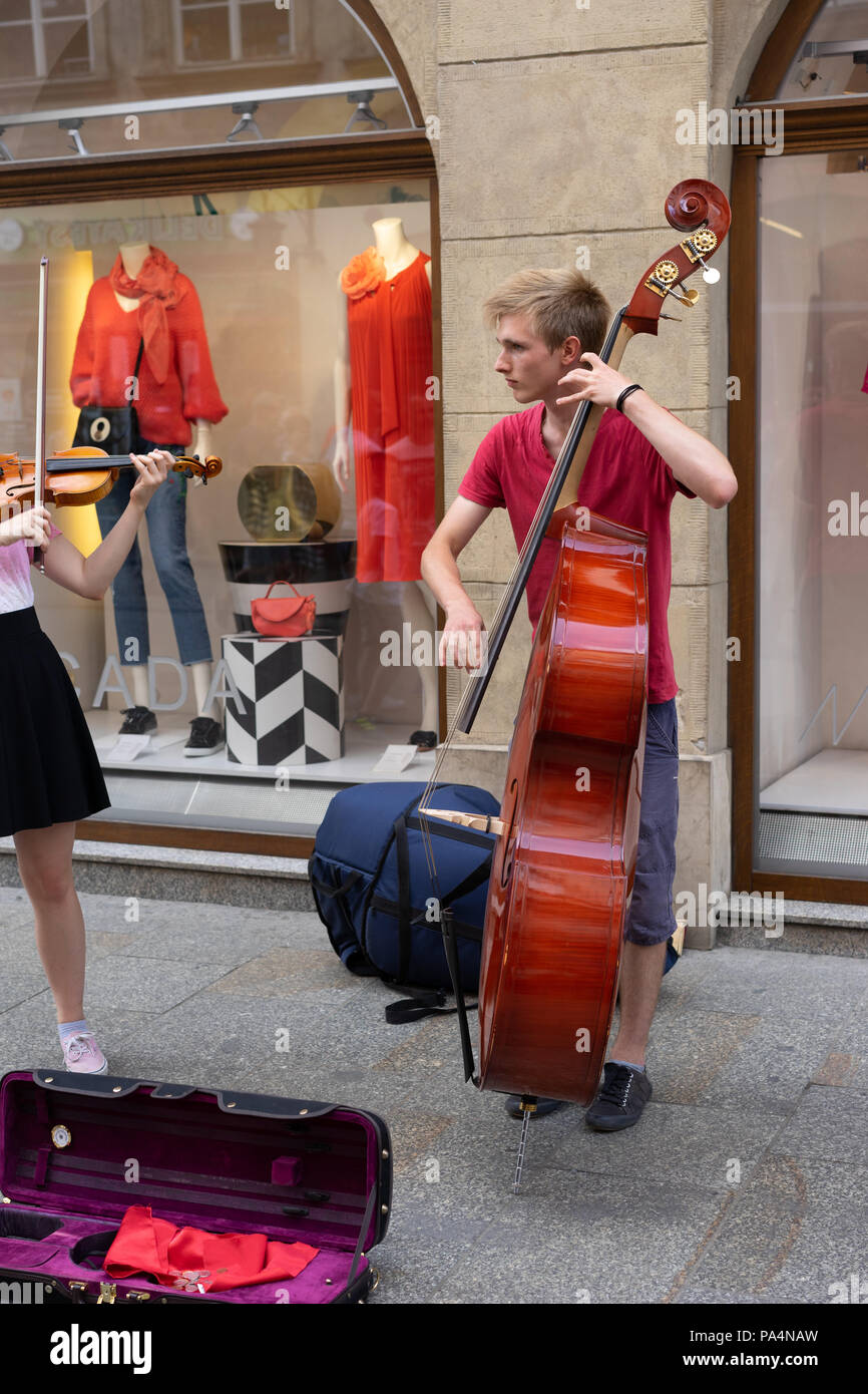Street entertainers musicians performing in Krakow, Poland, Europe ...