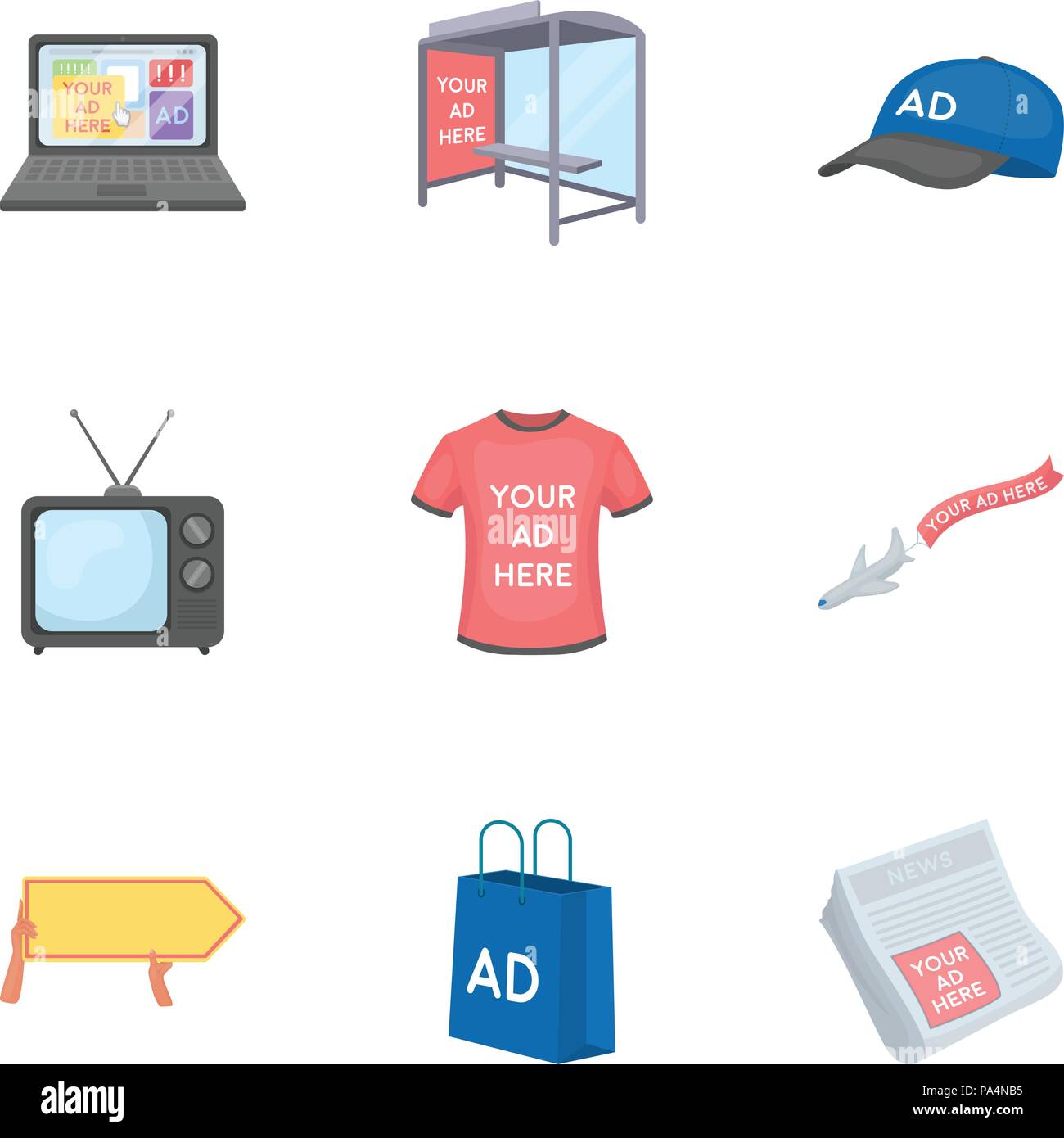 Advertising set icons in cartoon design. Big collection of advertising ...
