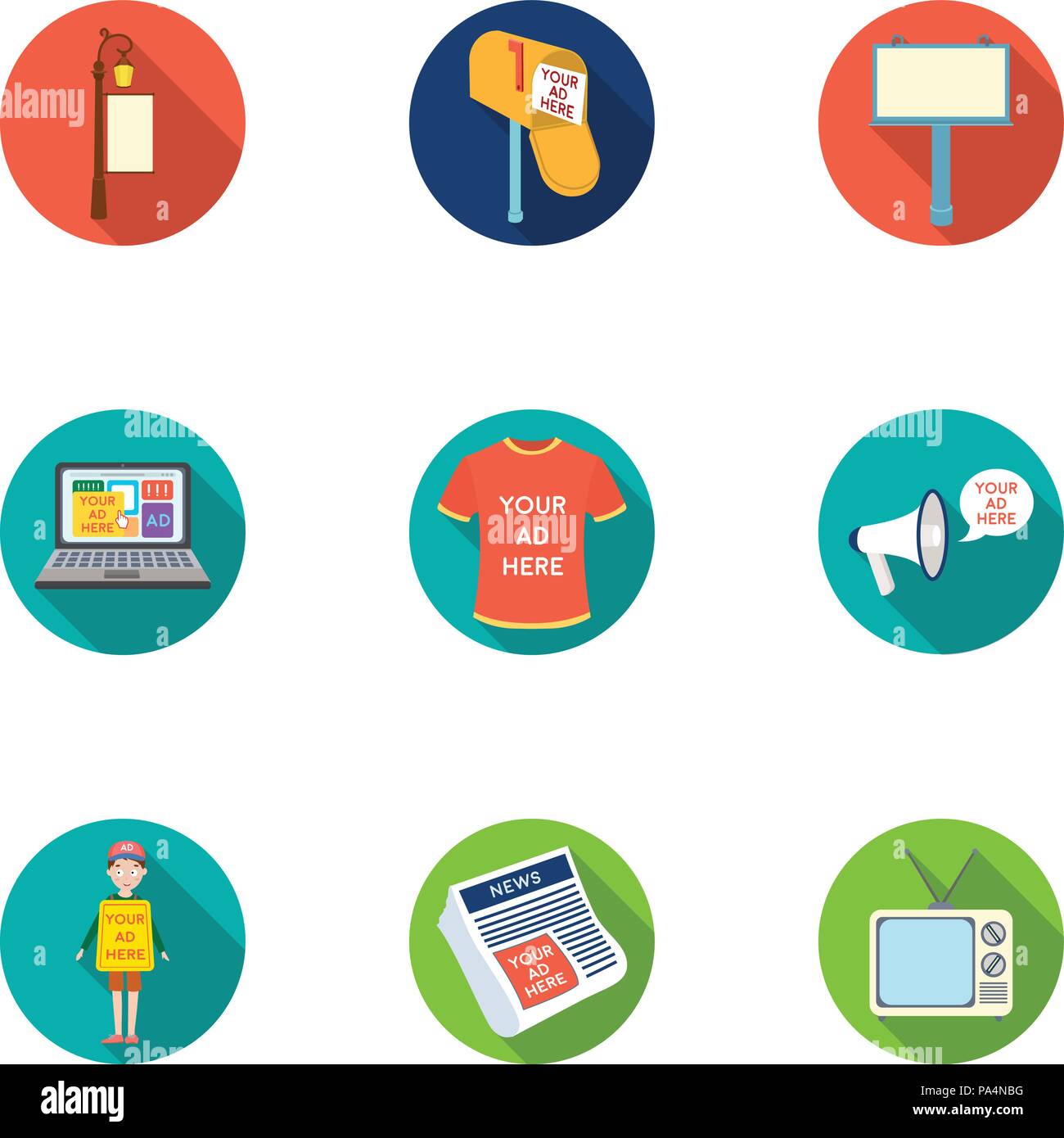 Advertising set icons in flat design. Big collection of advertising ...