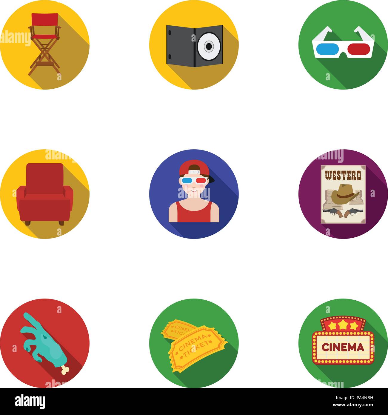 Films and cinema set icons in flat style. Big collection of films and ...