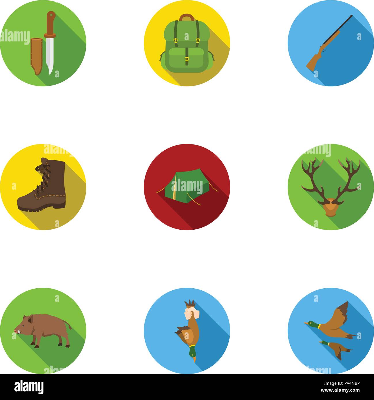 Hunting set icons in flat style. Big collection of hunting vector ...