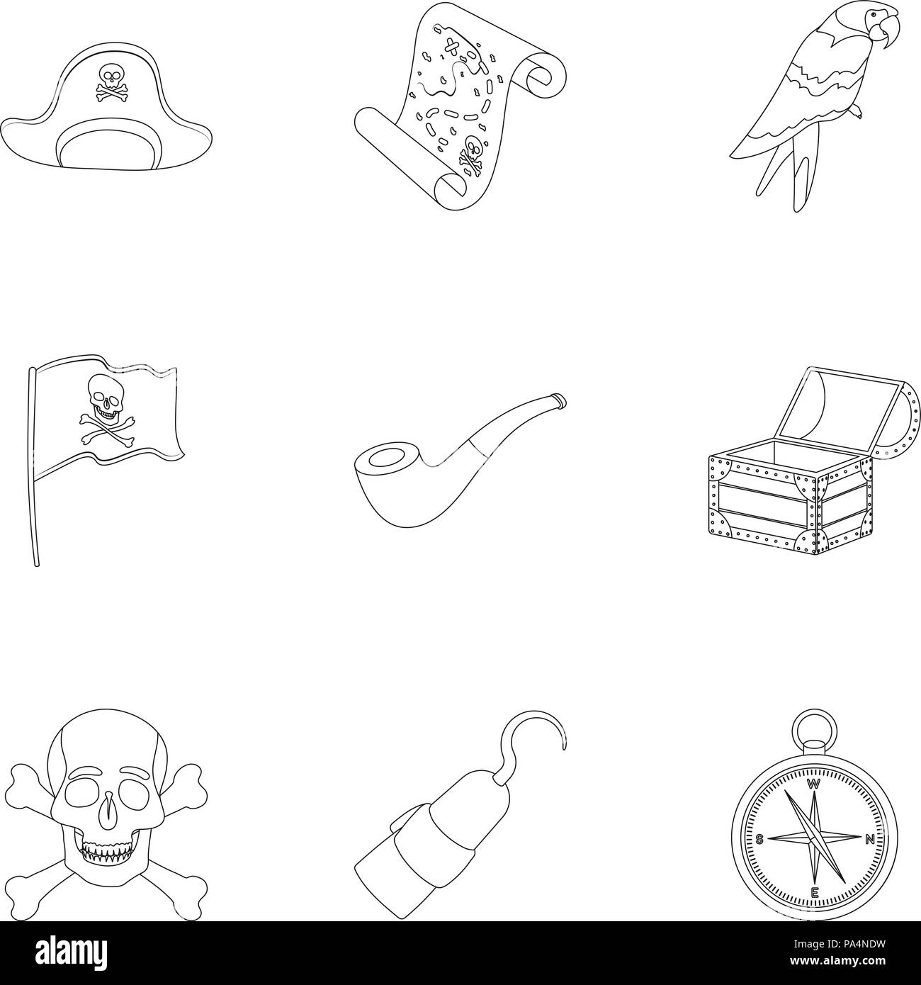 Pirates set icons in outline design. Big collection of pirates vector ...