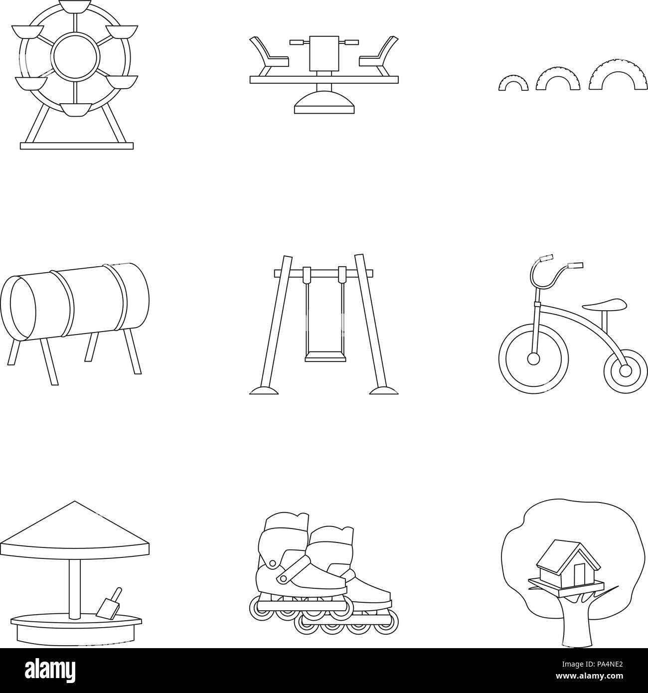 Play garden set icons in outline style. Big collection of play garden ...
