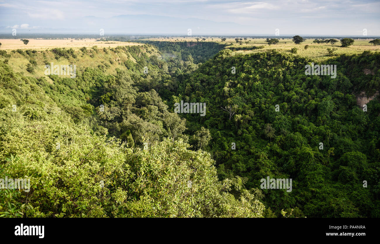 One kilometer long and 100 meters deep Kyambura Gorge in the Queen ...