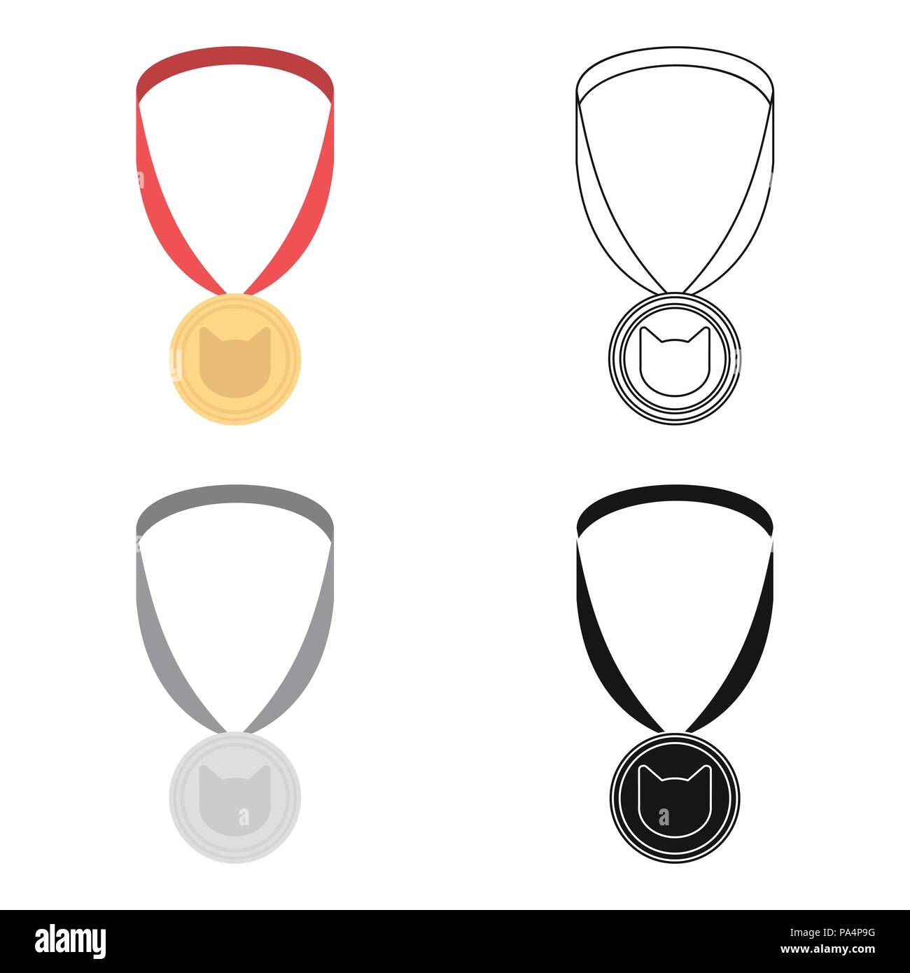 Cat medal icon in cartoon style isolated on white background. Cat ...