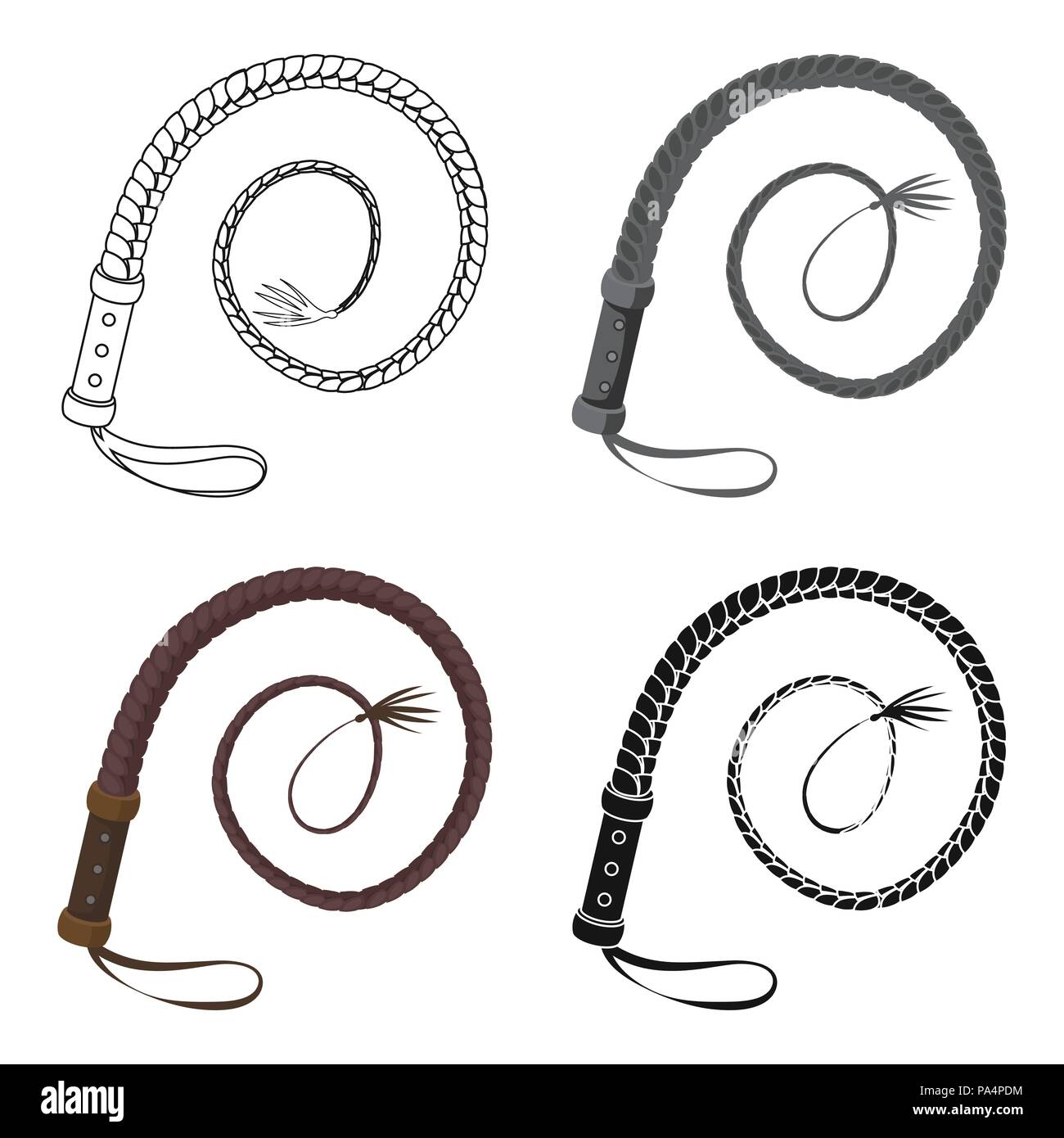 Whip icon in cartoon design isolated on white background. Rodeo symbol ...