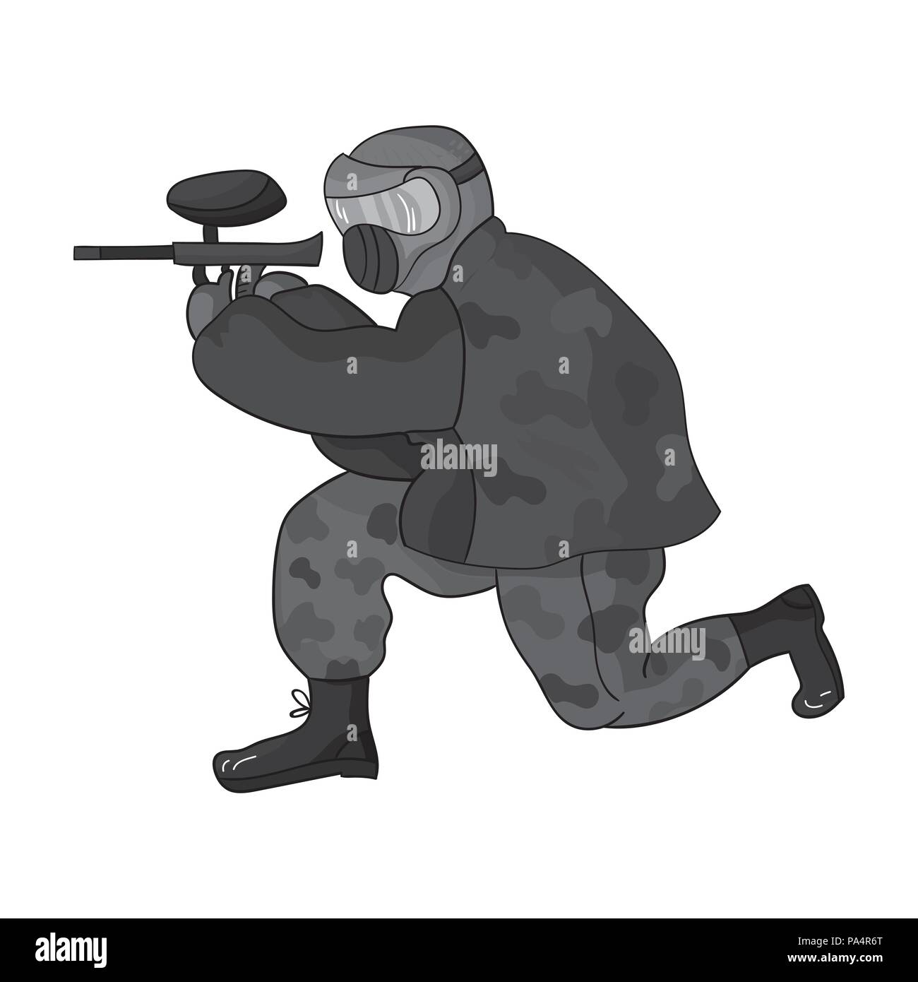 Paintball player icon in outline design isolated on white background ...