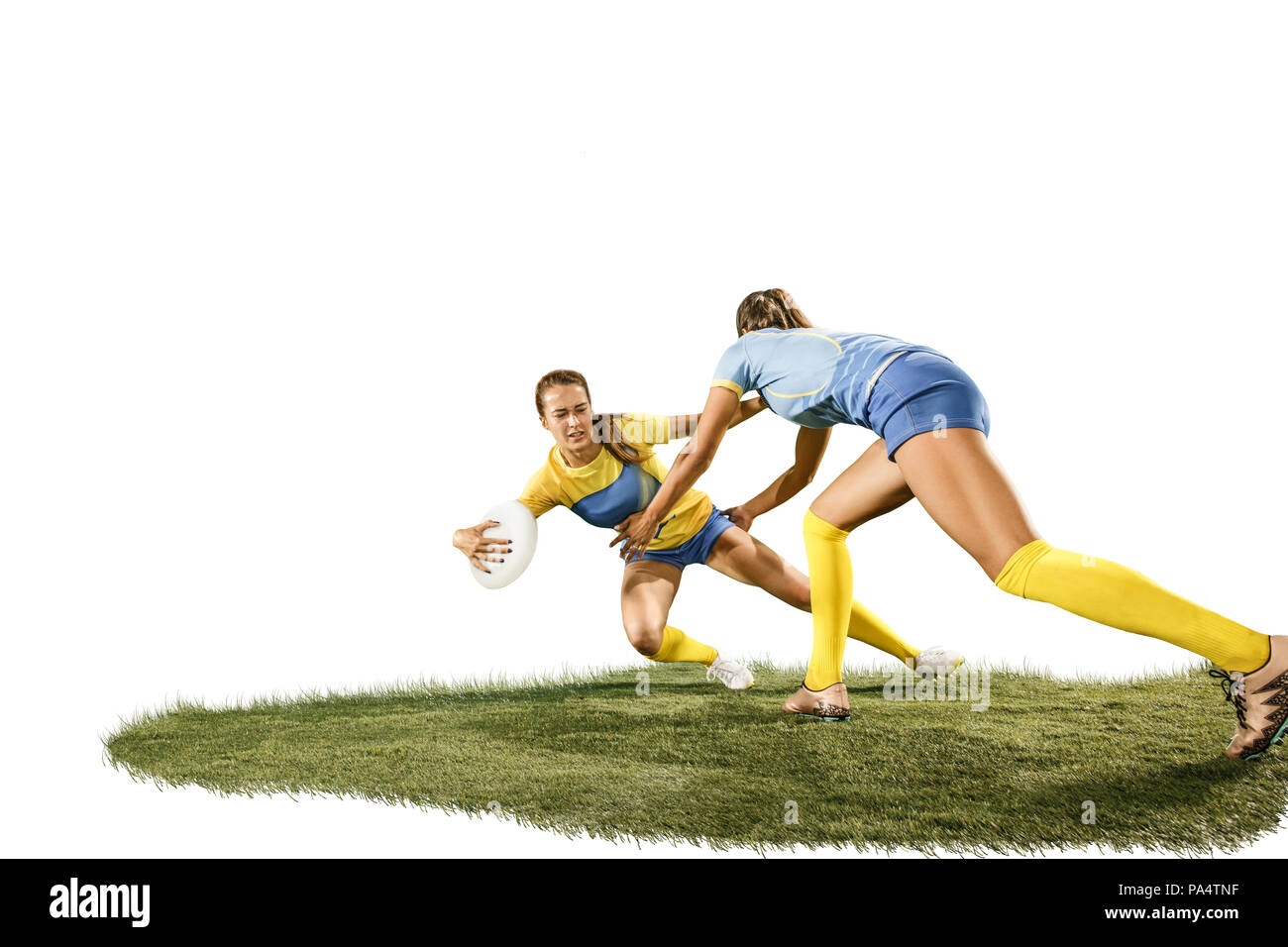 The young female rugby players isolated on white backround Stock Photo ...