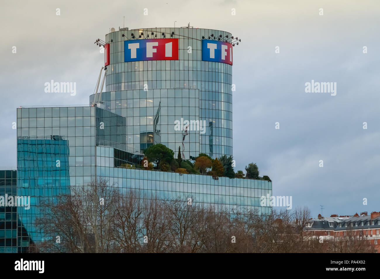 Boulogne Billancourt, France - January 24, 2018 : view of the TF1 tower ...