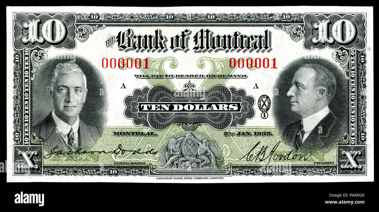 44 CAN-S559-Bank of Montreal-10 Dollars (1935, face only Stock Photo ...