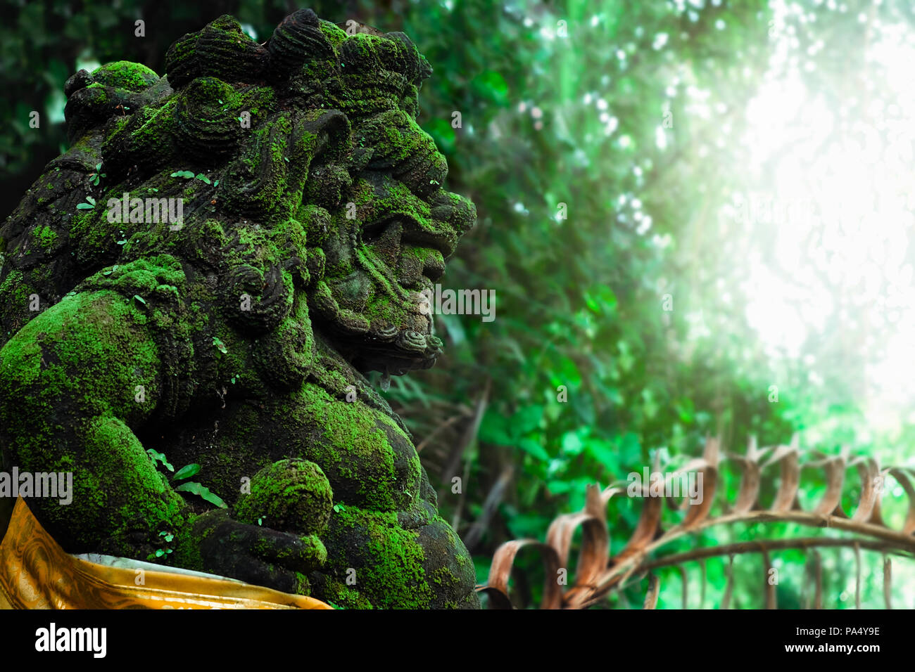 Stone statue of Barong Lion Guardian in front of Balinese Hindu Temple ...