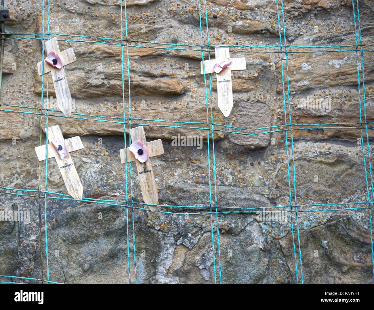 Four Wooden WW1 WW2 Remembrance Crosses Each With a Central Poppy on a ...