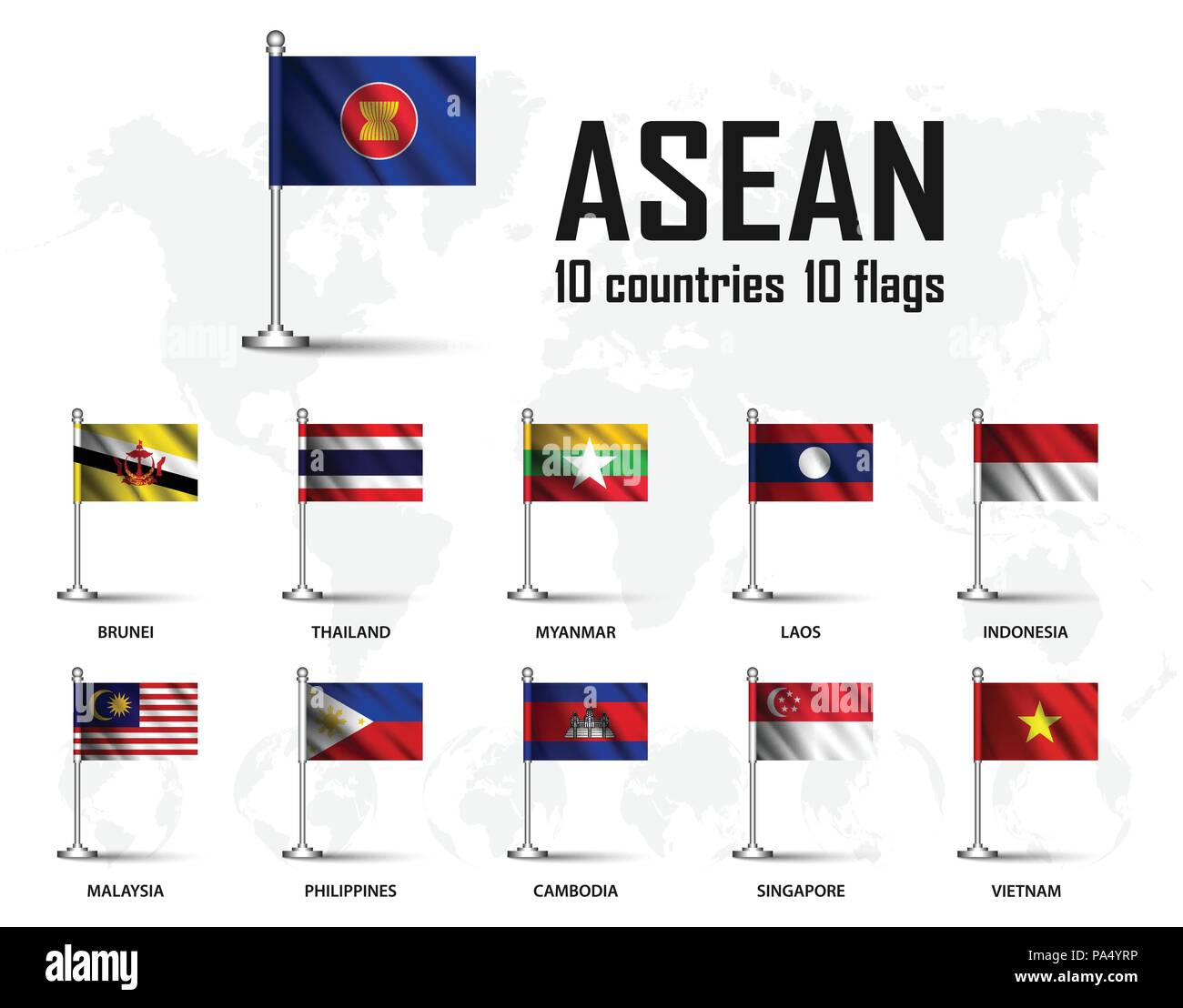 Flag of ASEAN ( Association of Southeast Asian Nation ) and membership ...
