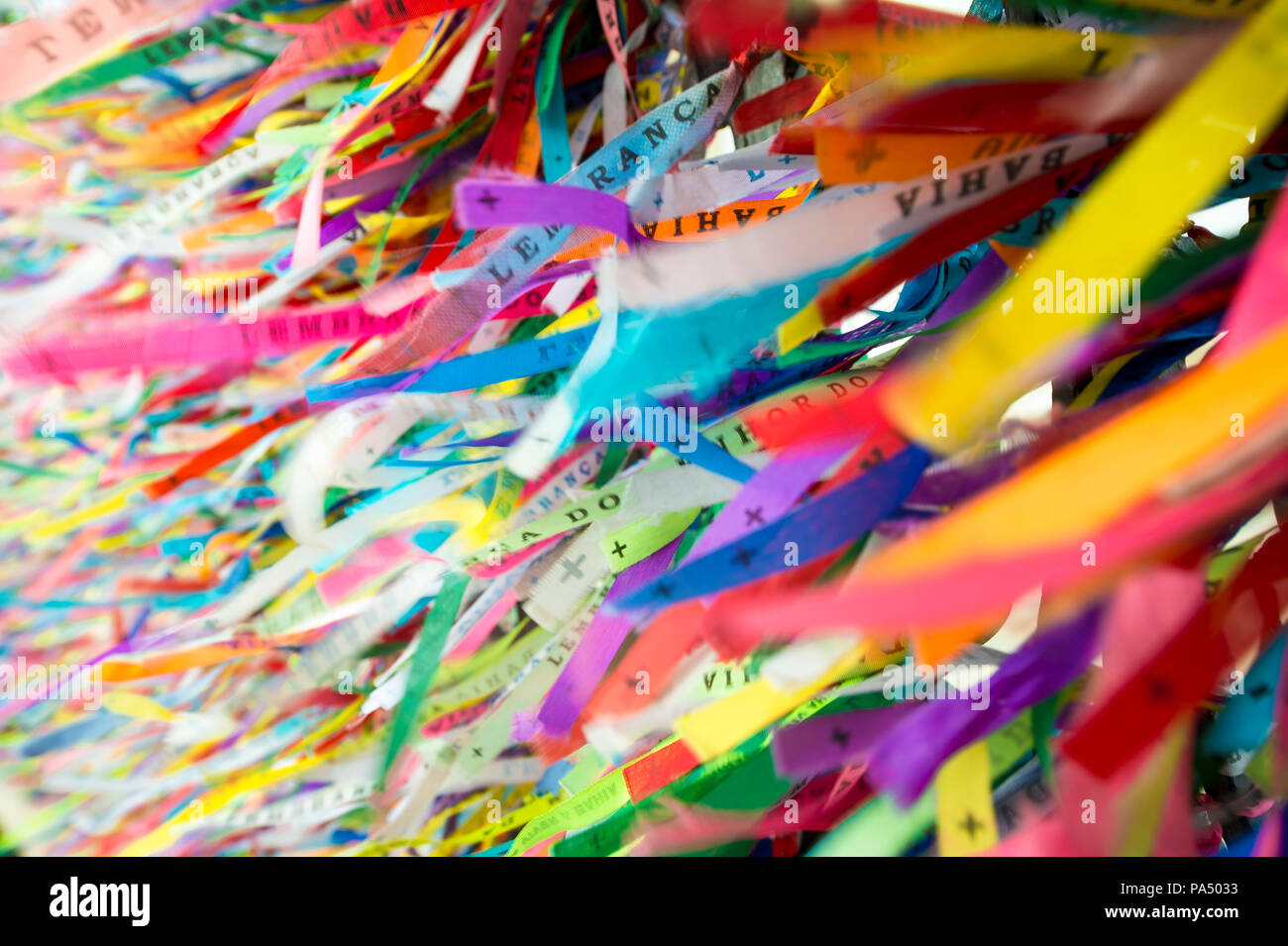 Wall of wish ribbons blowing in the wind at the famous Nosso Senhor do ...