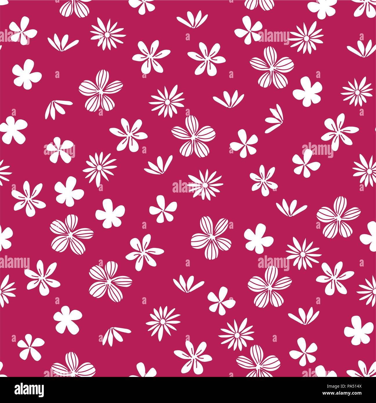 vector doodle white flowers pattern on bright pink background, seamless ...