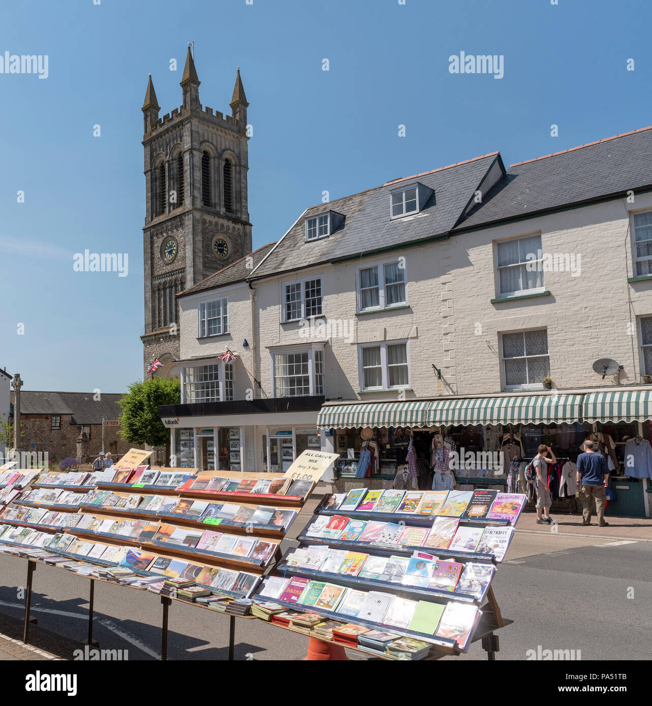 High Street, Honiton and St Paul's Church, Devon, England, UK, A market ...