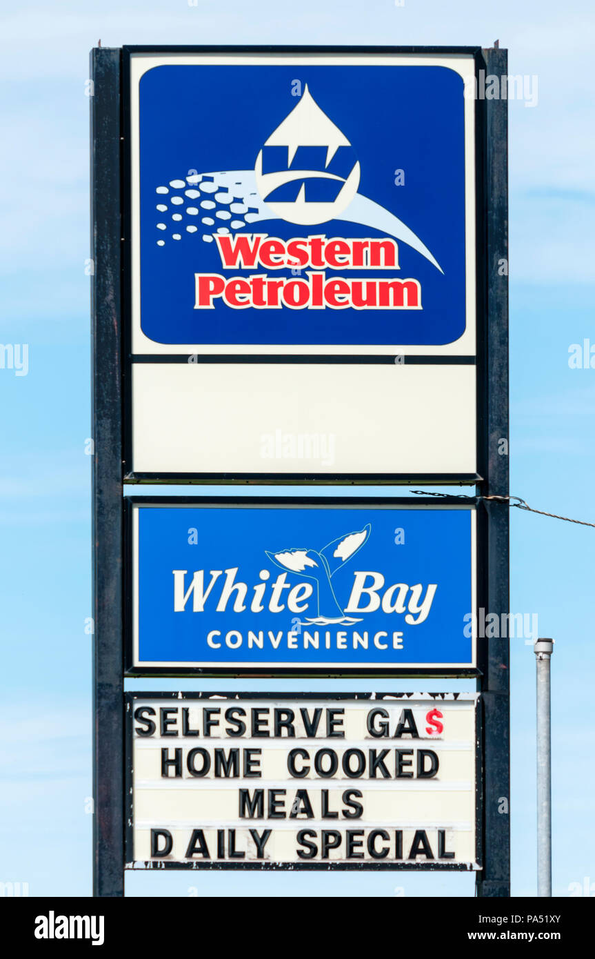 Sign for Western Petroleum filling station on Trans-Canada Highway ...