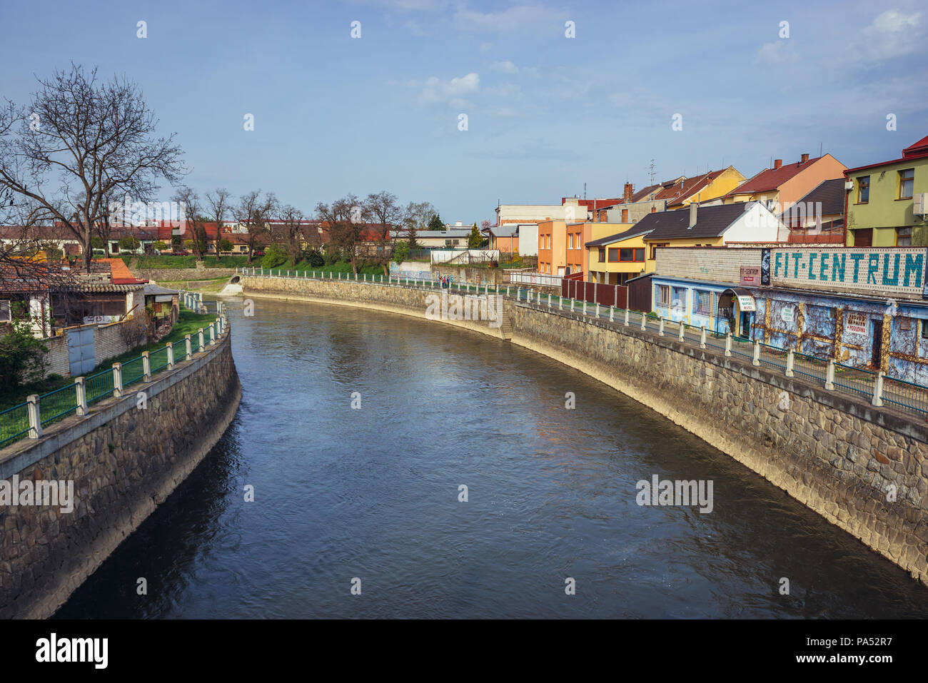 Morava River in Veseli nad Moravou town in the South Moravian Region of ...