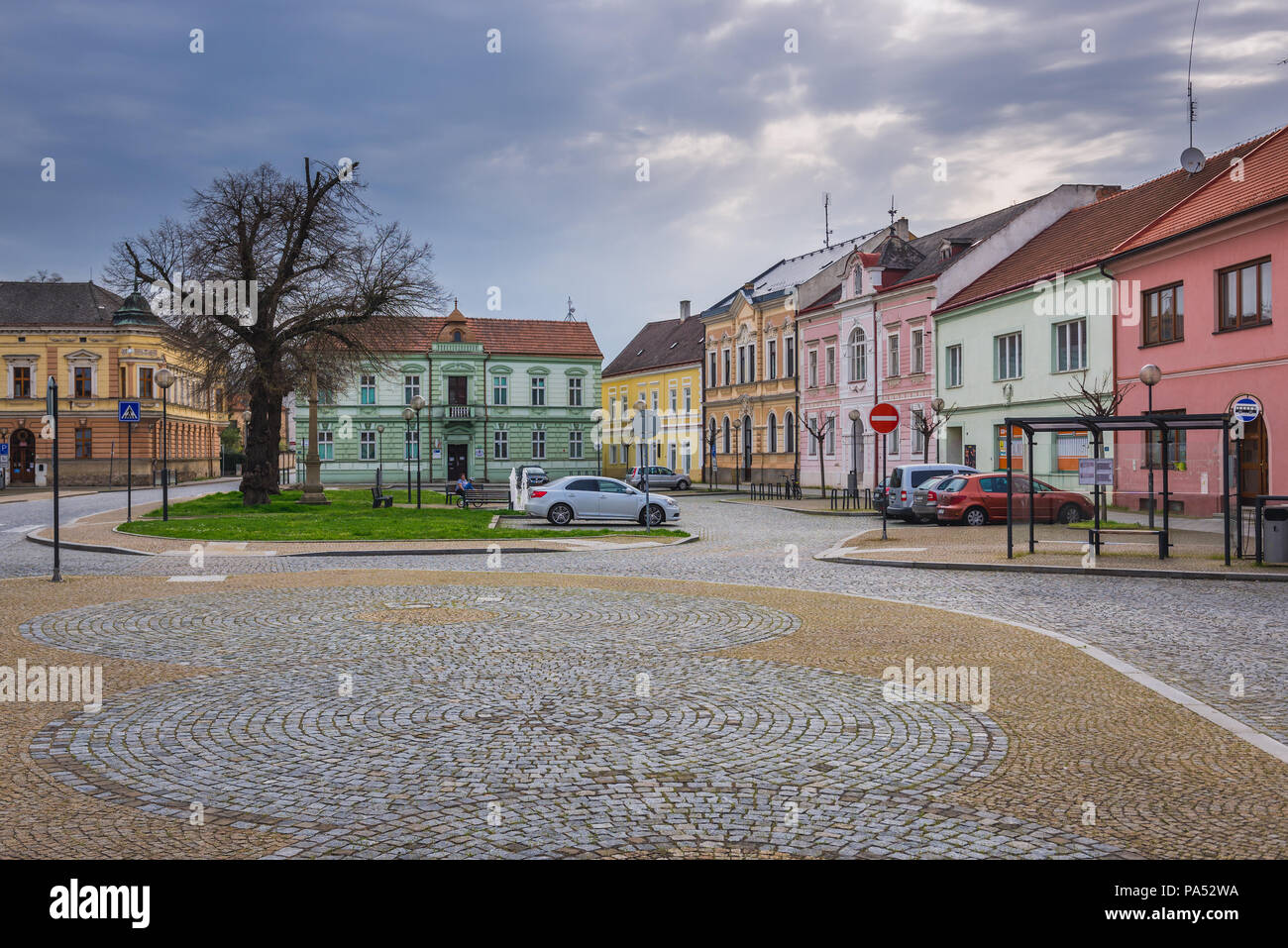 Tenement houses on the Saint Andrew Square in Uhersky Ostroh city in ...