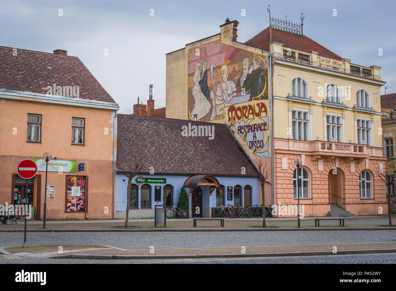 Buildings on the Saint Andrew Square in Uhersky Ostroh city in Zlin ...