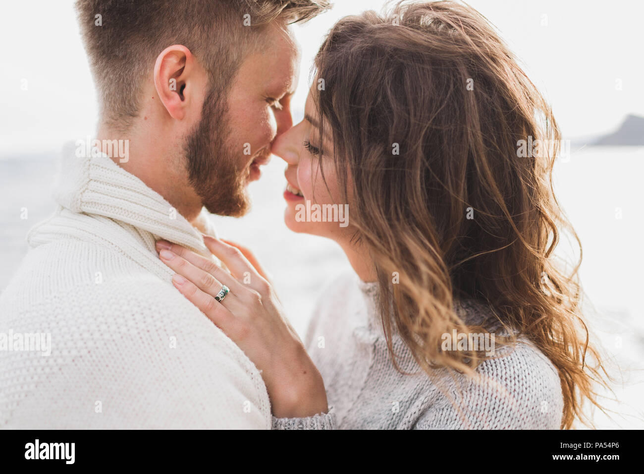 Close Up Portrait Of Man And Woman Together Happy Looking At Each