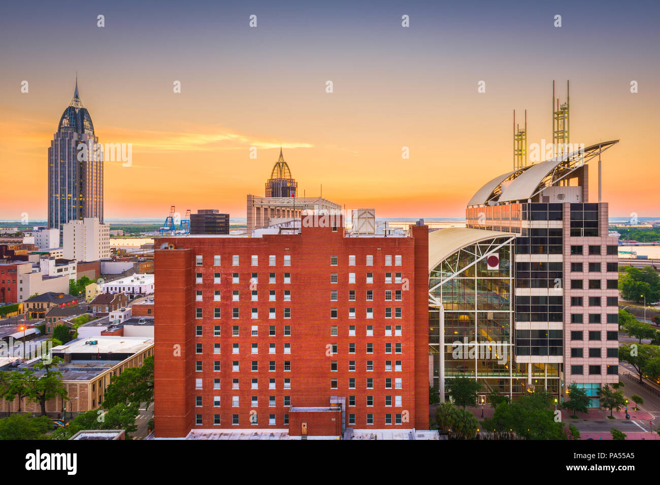 Mobile, Alabama, USA downtown skyline at dusk Stock Photo - Alamy