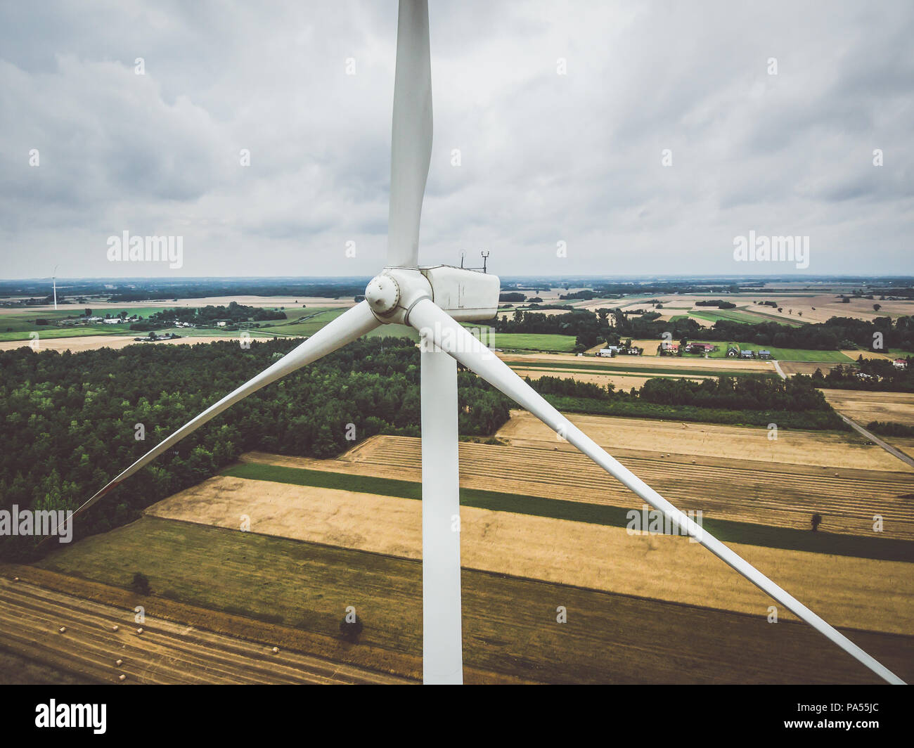 Aerial close-up of windmill turbine Stock Photo - Alamy