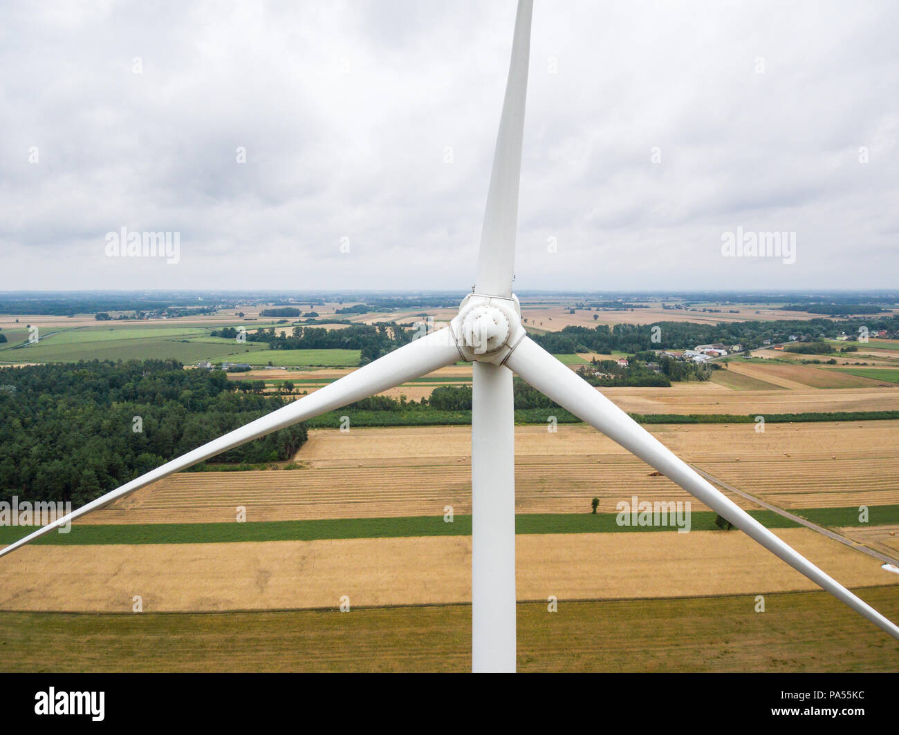 Aerial close-up of windmill turbine Stock Photo - Alamy