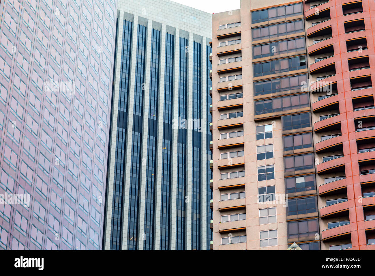 A solid line of contemporary high rising buildings in downtown Stock ...