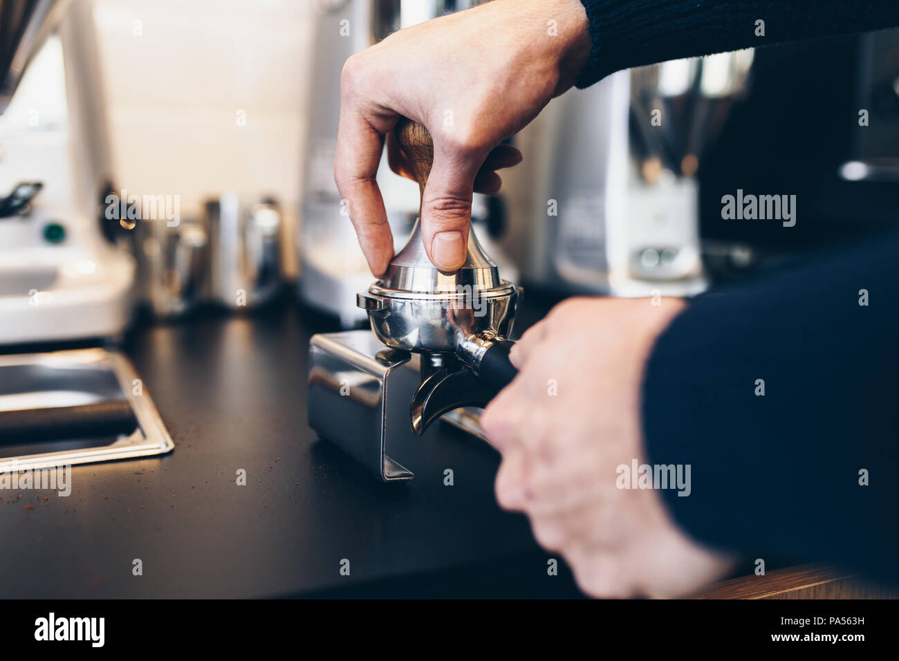 Procedure of making fresh coffee Stock Photo - Alamy