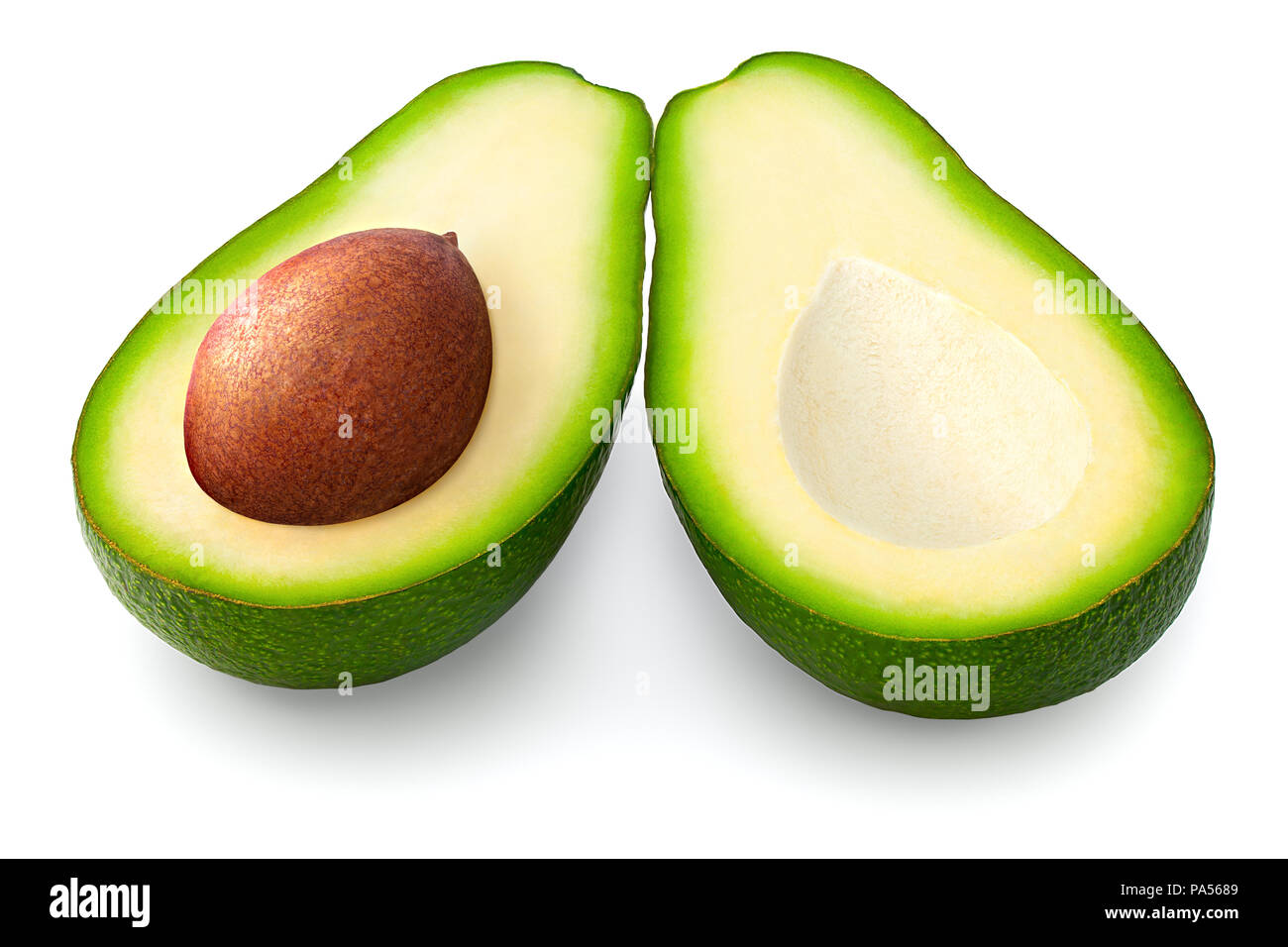 avocado cut in half, seed, clipping path, isolated on white background ...