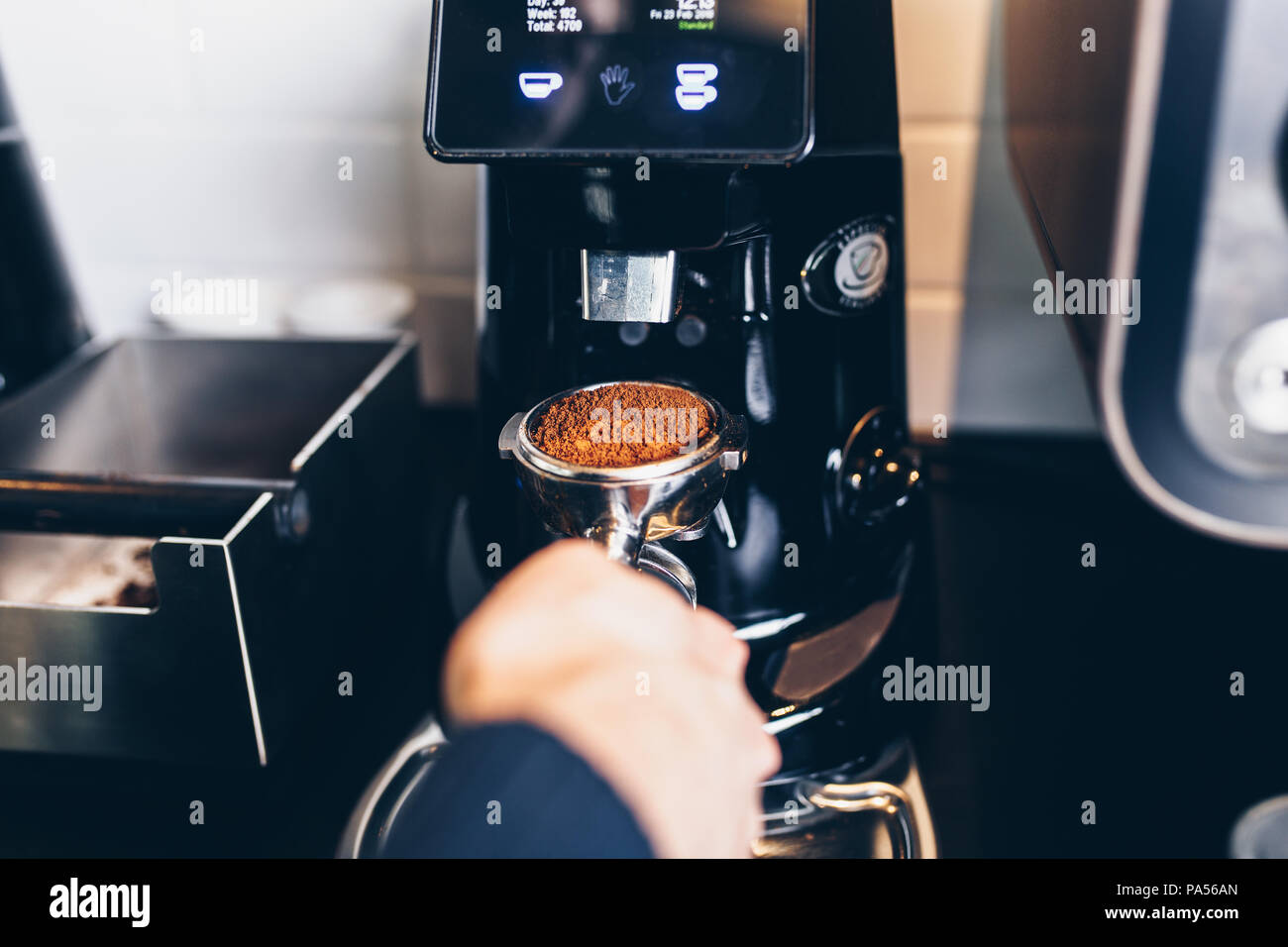 Procedure of making fresh coffee Stock Photo - Alamy