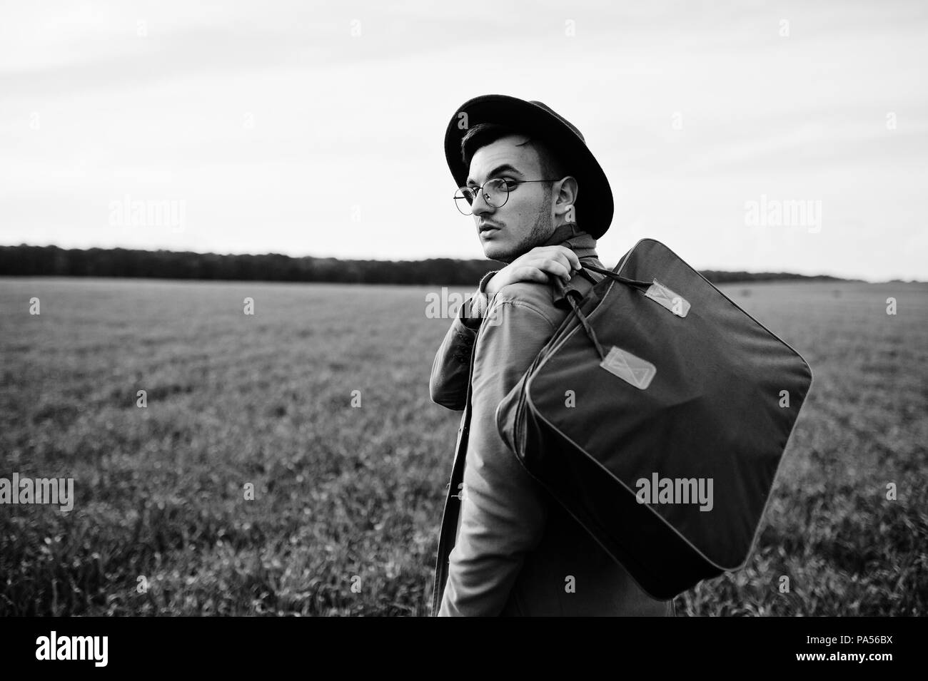 Man in glasses orange Black and White Stock Photos & Images - Alamy