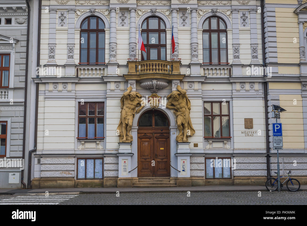 Town Hall on the Masaryk Square in Uherske Hradiste city in Zlin Region ...