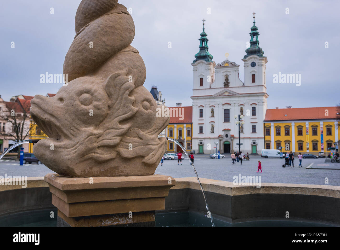 Fountain and Church of Saint Francis Xavier on the Masaryk Square in ...