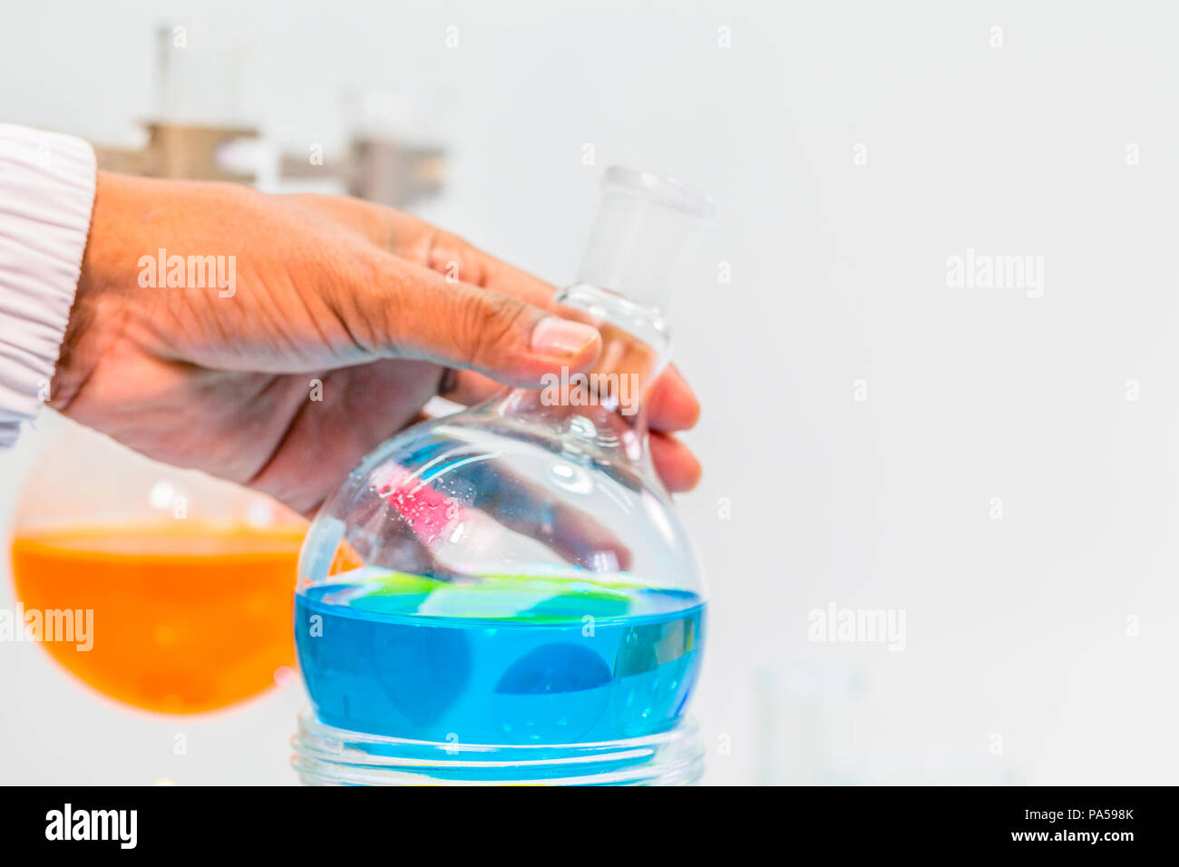 blue water in kettle glass in laboratory experiments Stock Photo - Alamy