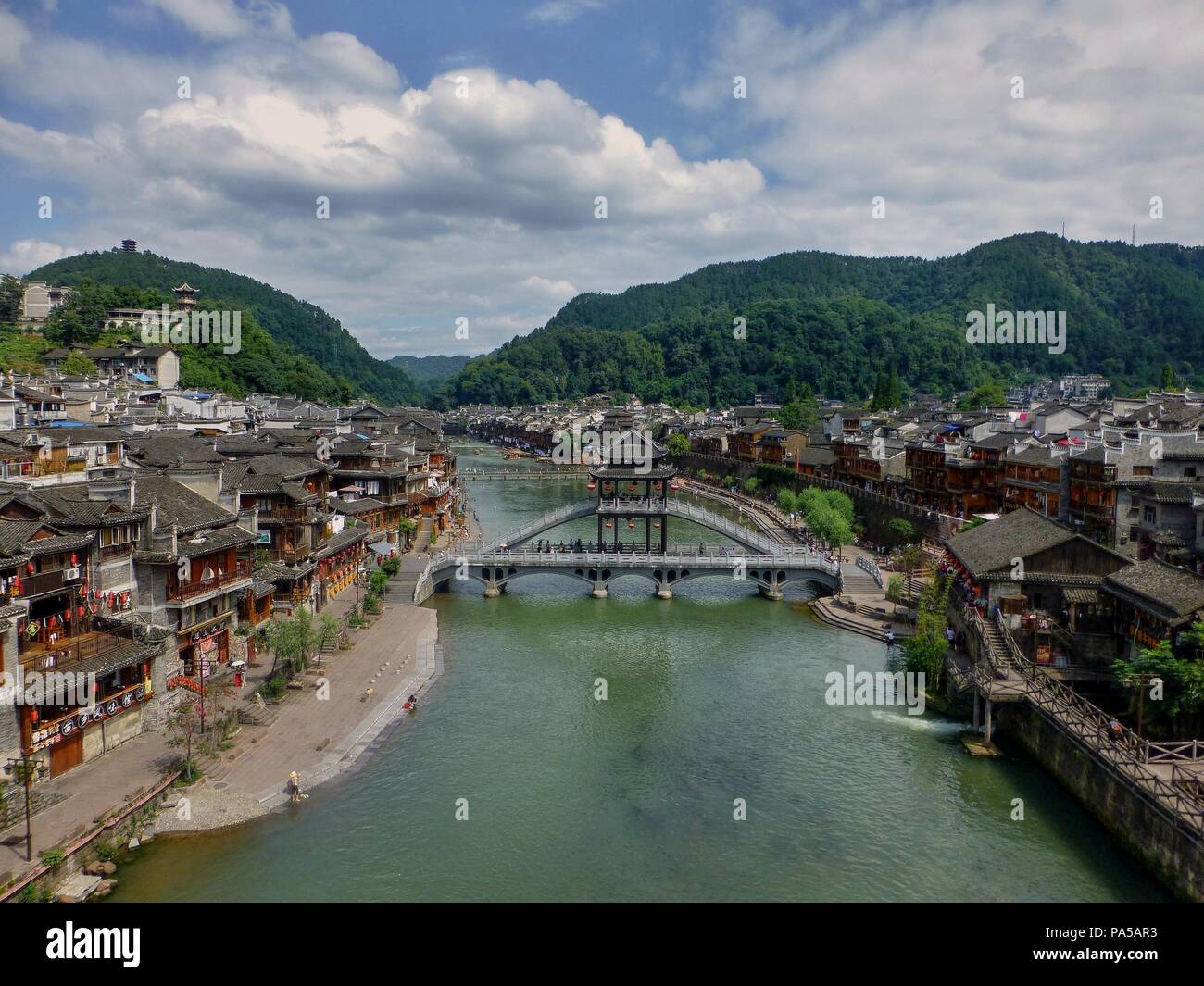 The bridge across the river in the most beautiful ancient town in China ...