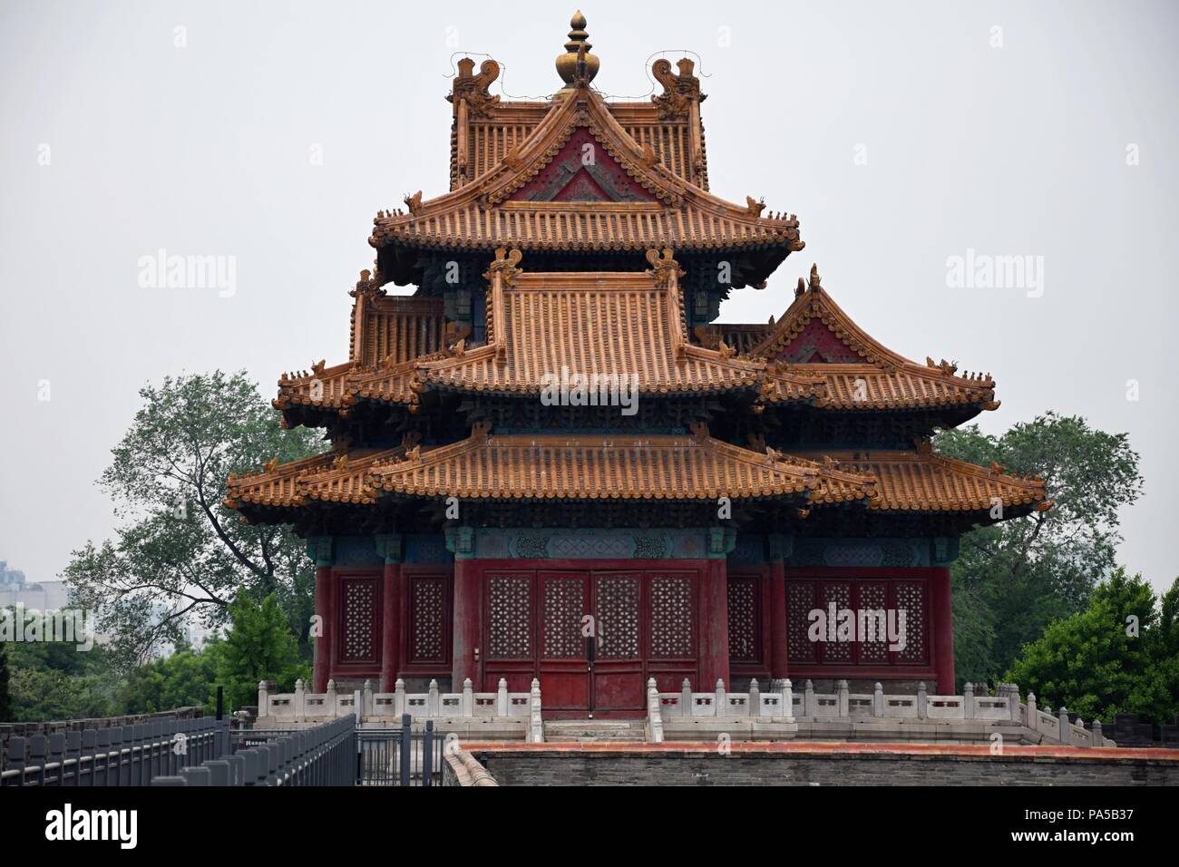 Decorative ancient pavilion with ornamented ridge in Forbidden City ...