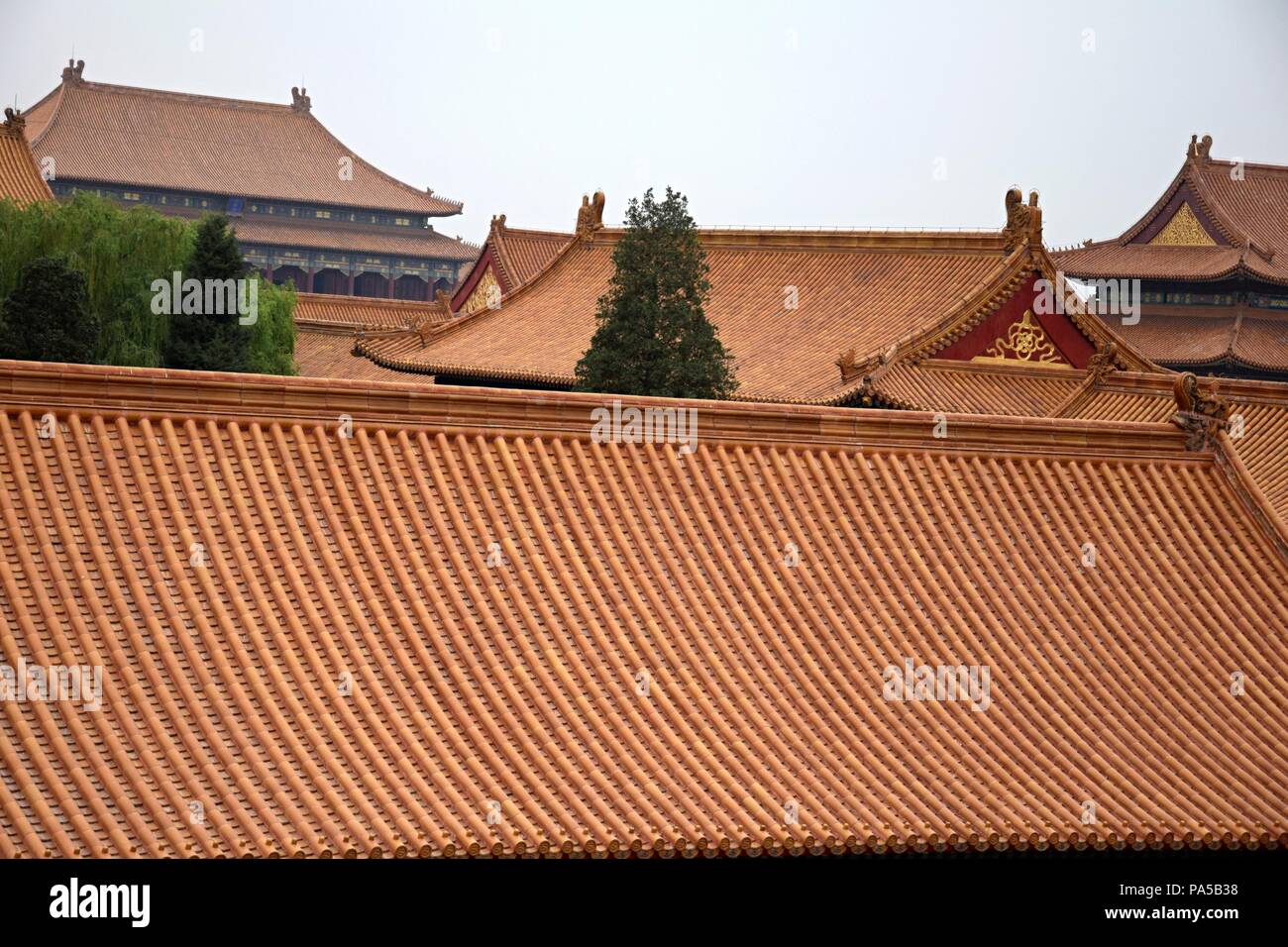 Decorative roofs of ancient pavilions in Forbidden City in Beijing ...