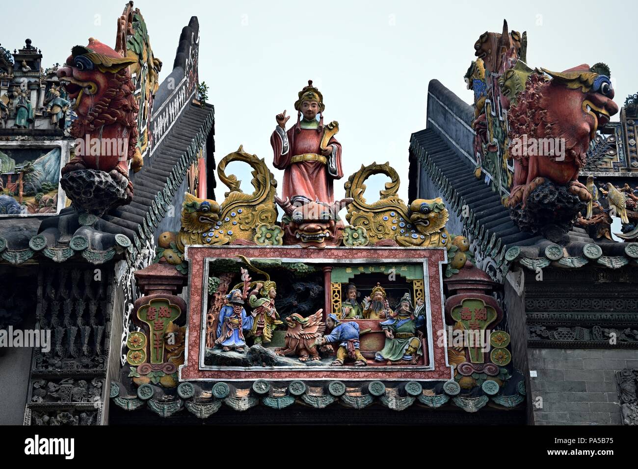 The ridge of the chinese ancient roofs are richly decorated with ...