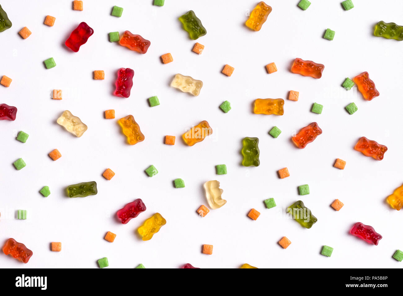 Assorted sweets flat lay background on white Stock Photo - Alamy