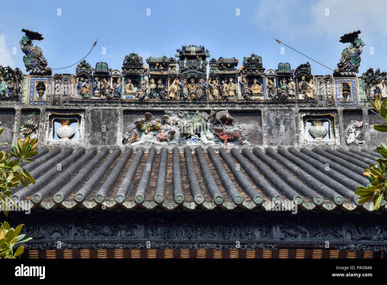 The ridge of the chinese ancient roofs are richly decorated with ...