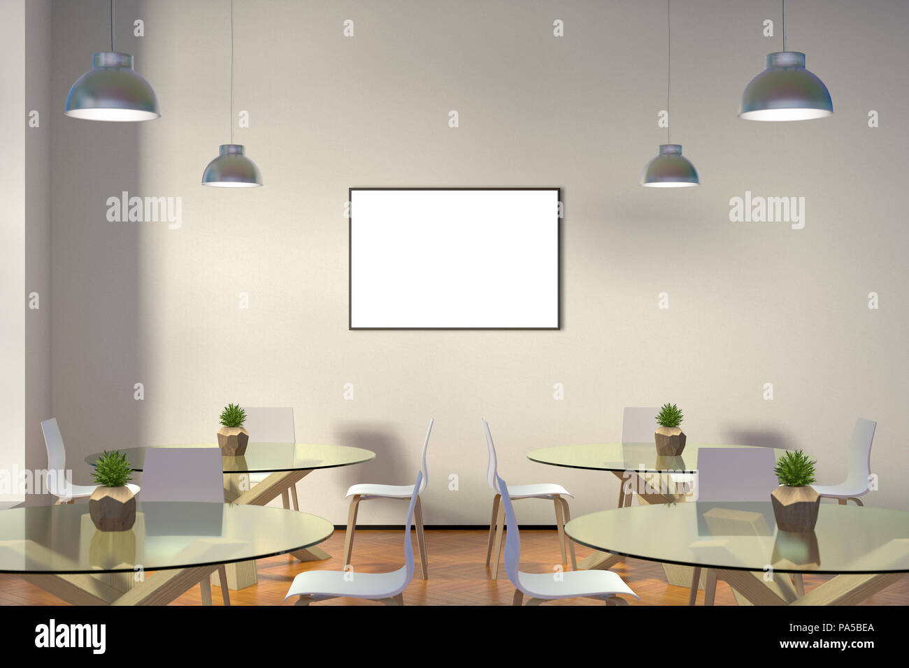 Blank horizontal poster mock up in modern cafe interior. 3d ...