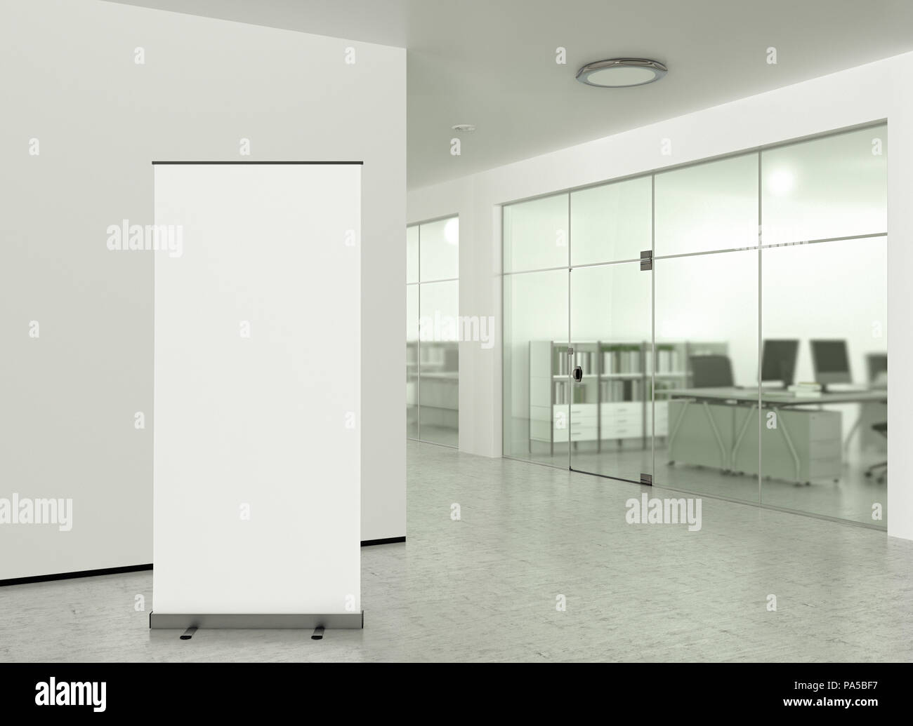 Blank roll up banner stand in modern office. 3d illustration Stock ...