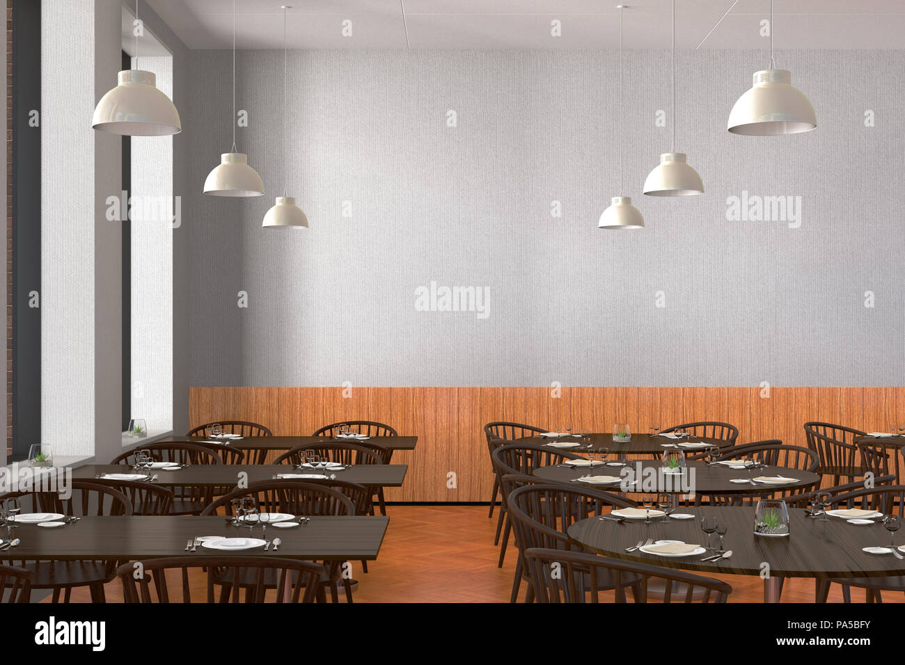 Modern restaurant interior with served tables mock up. 3d illustration ...